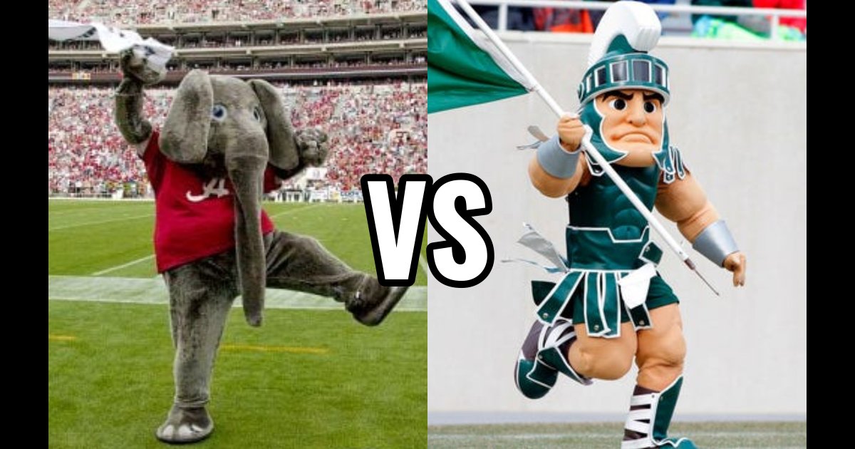 Big Al (Alabama Crimson Tide) vs Sparty (Michigan State Spartans): Fans ...
