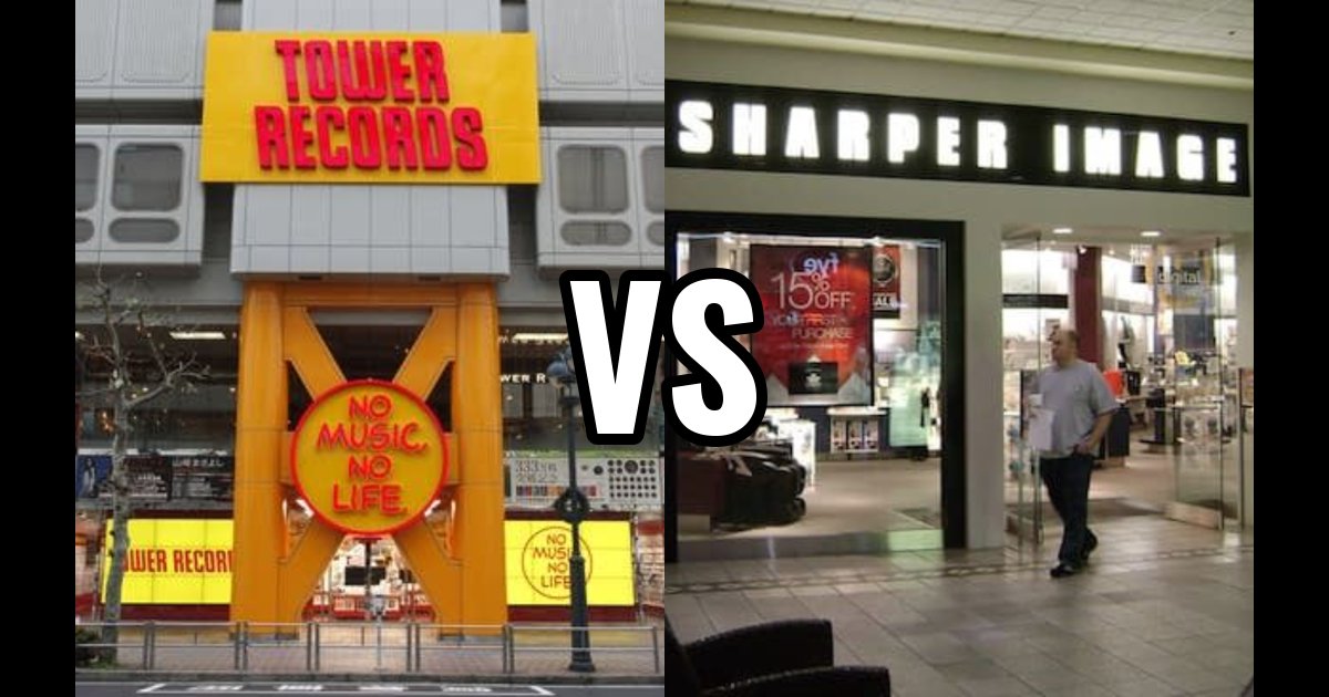 Sharper Image vs Tower Records: Sharper Image Leads